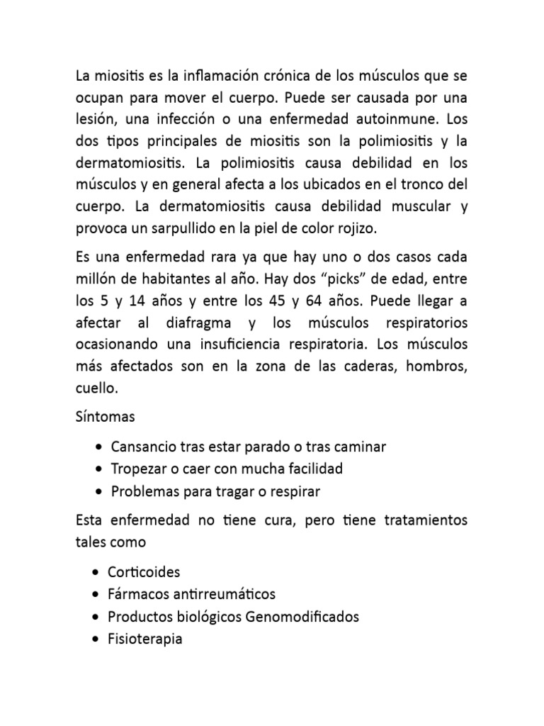 La miositis es la inflamación crónica de los músculos que se ocupan ...
