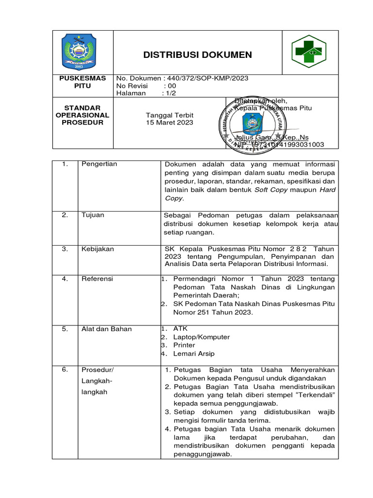 SOP DISTRIBUSI DOKUMEN | PDF