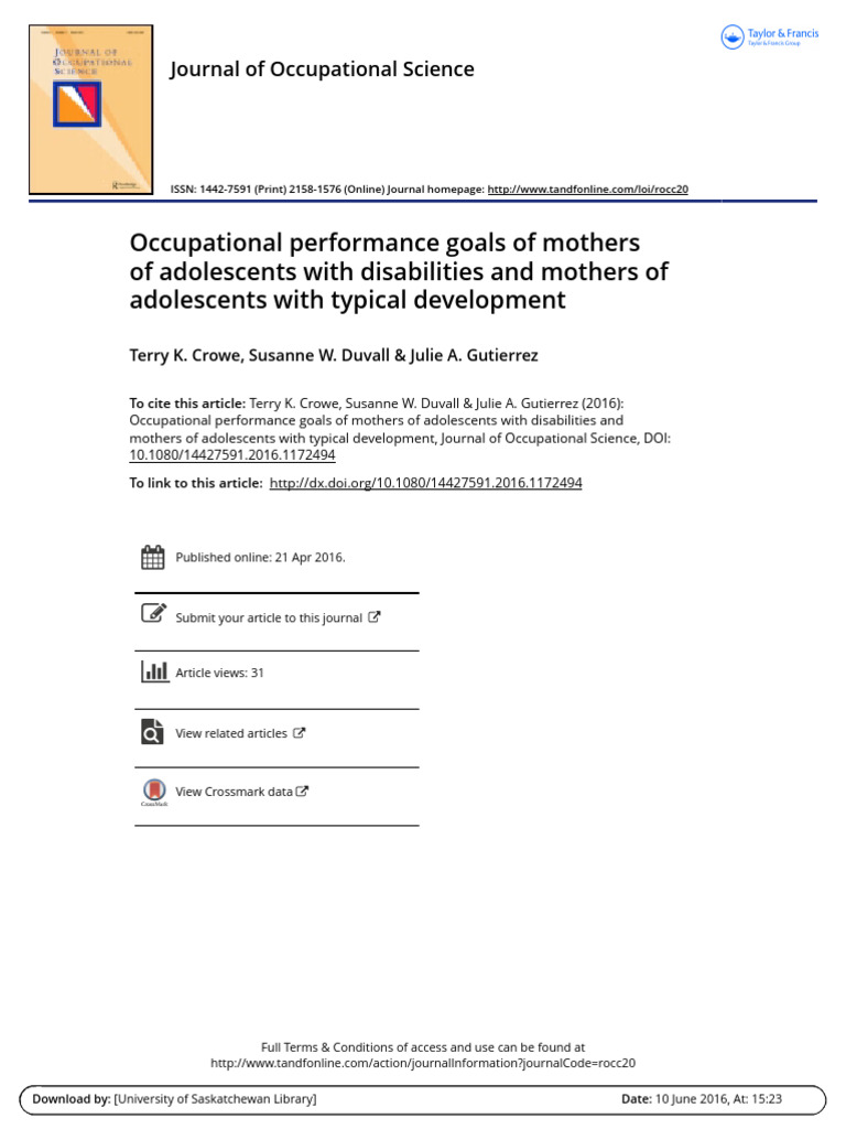 Occupational Performance Goals of Mothers | PDF | Adolescence | Focus Group