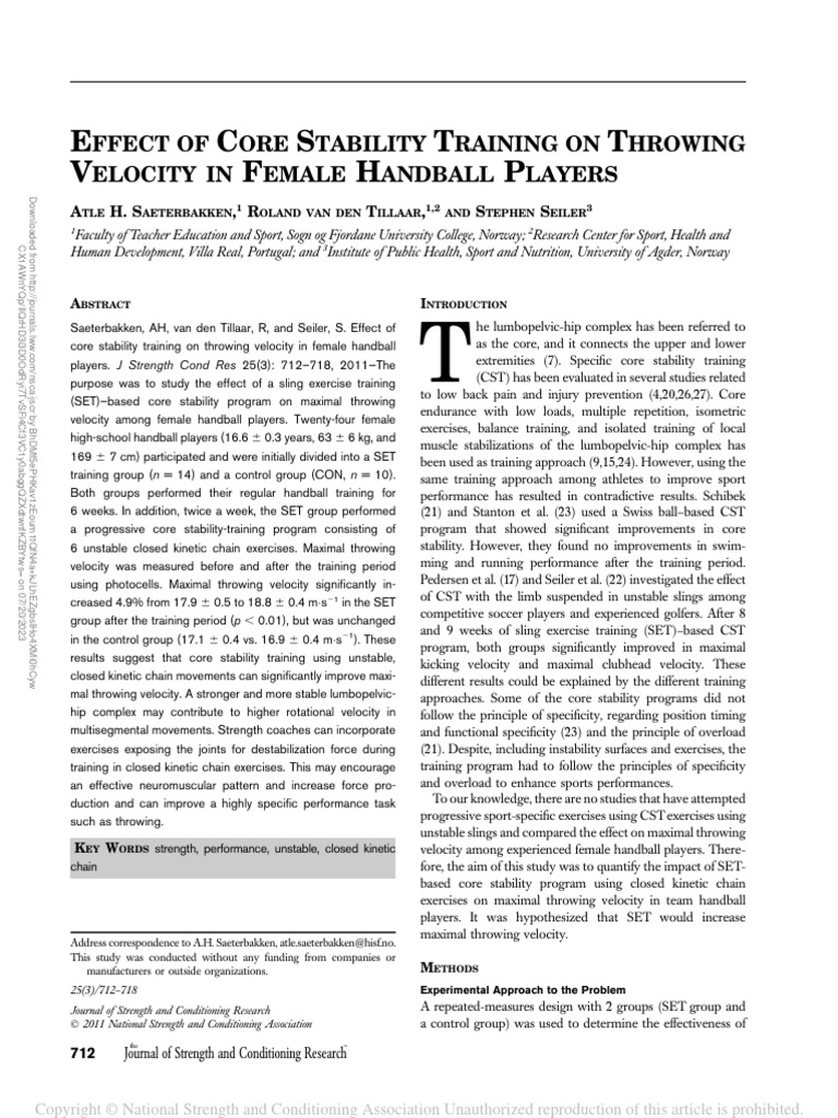 Effect of Core Stability Training On Throwing.19 | PDF | Strength ...