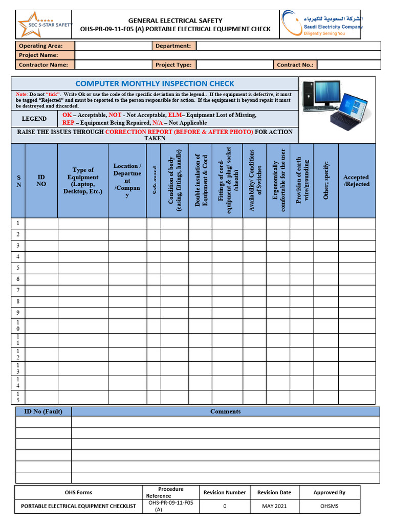 Ohs-Pr-09-11-F05 (A) Portable Electrical Equipment Check | PDF | Ac ...