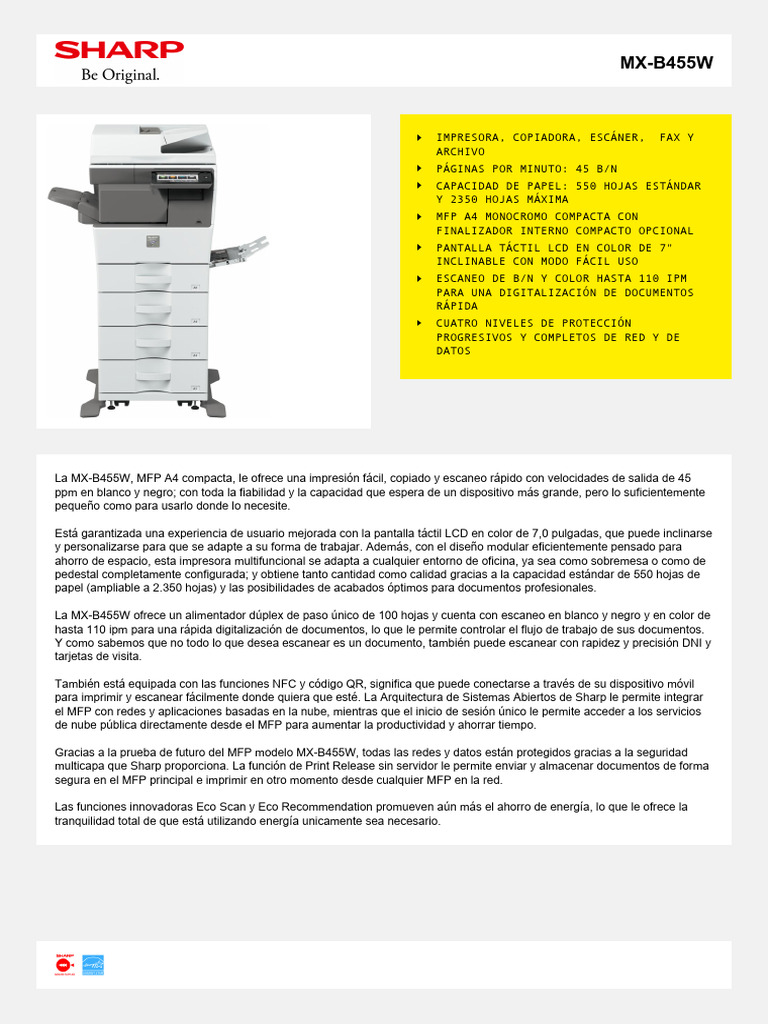 MXB 455 W | PDF | Impresora (Computación) | Escáner de imagen