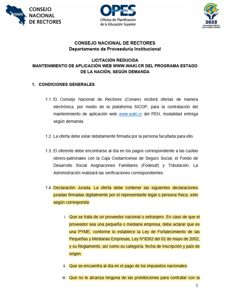 Pliego de Condiciones Mantenimiento de Plataforma Waki | PDF | Factura | Software de la aplicacion
