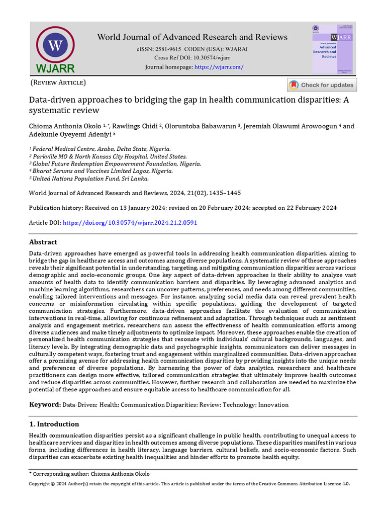 Data-Driven Approaches To Bridging The Gap in Heal | Download Free PDF | Health Equity | Data ...