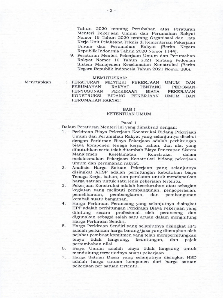PERMEN PUPR NOMOR 8 TAHUN 2023 - P3BPK (Revisi AHSP) - 3 | PDF