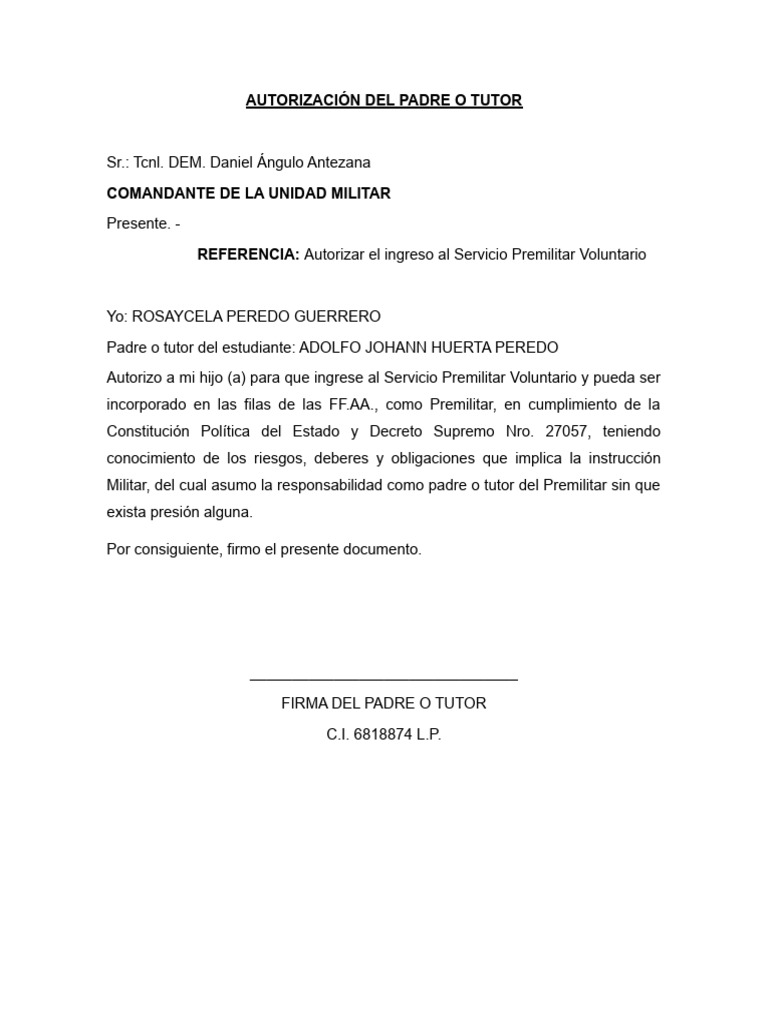 Autorización Del Padre o Tutor | PDF | Gobierno