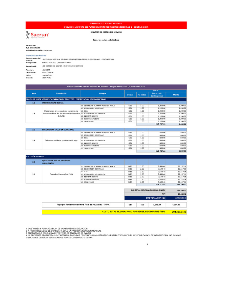 Presup SCN 0102 V03-2022 Ejecucion de PMA - Final Aprobado | PDF