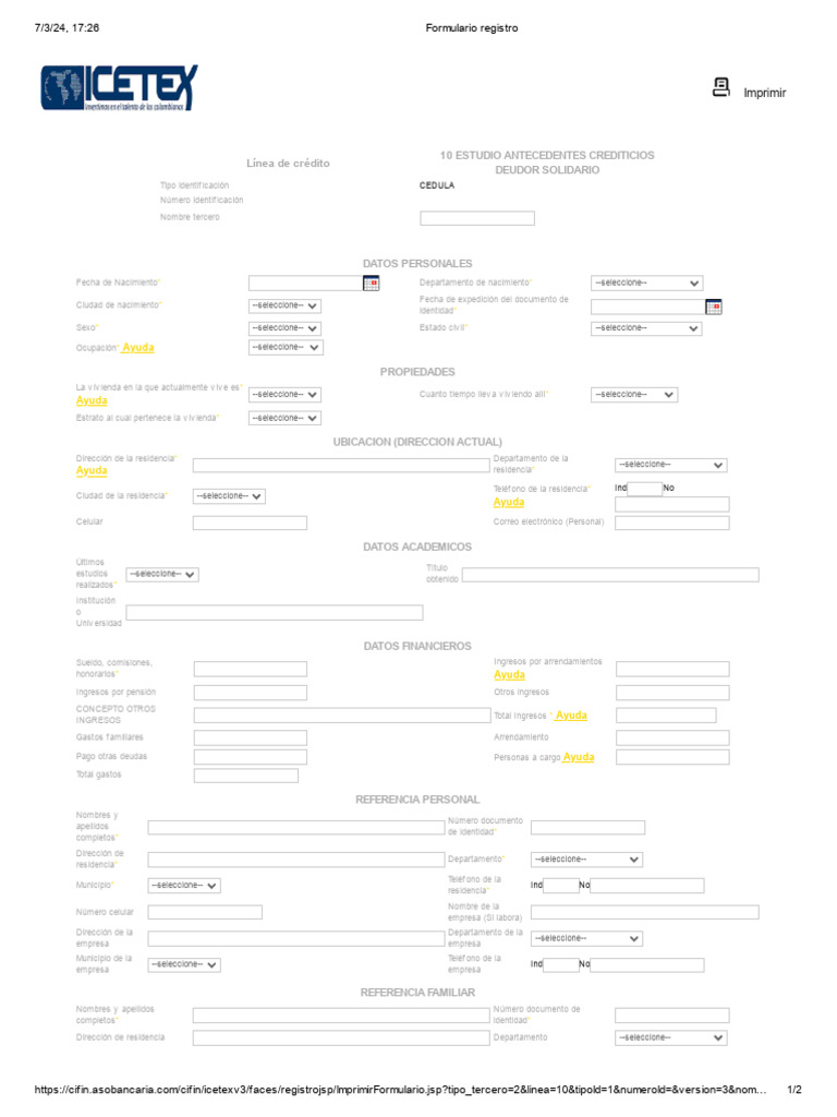 Formulario Registro de Nuevo Deudor Icetex | PDF | Dinero | Economias