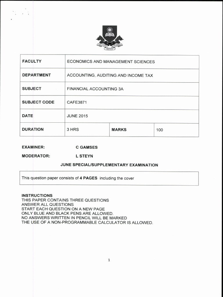 Financial Accounting Exam Paper June 2015 | PDF | Expense | Dividend