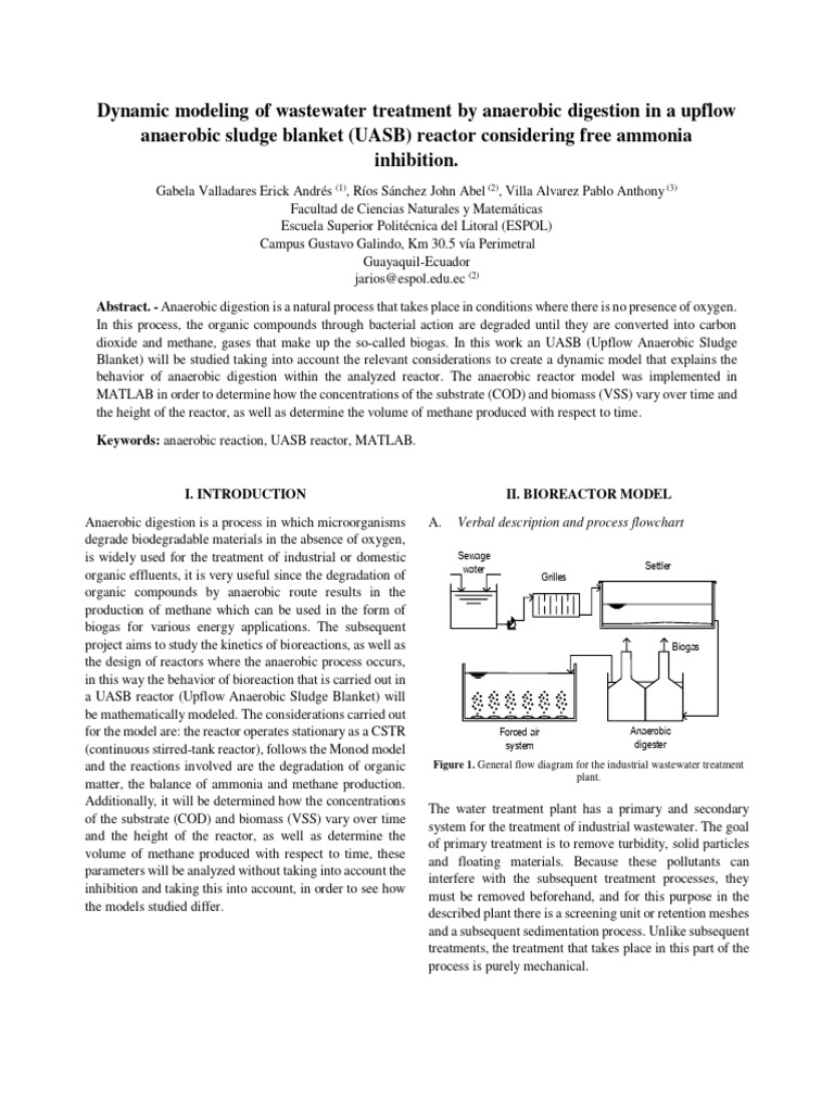 Dynamic Modeling of Wastewater Treatment by Anaerobic Digestion in A ...