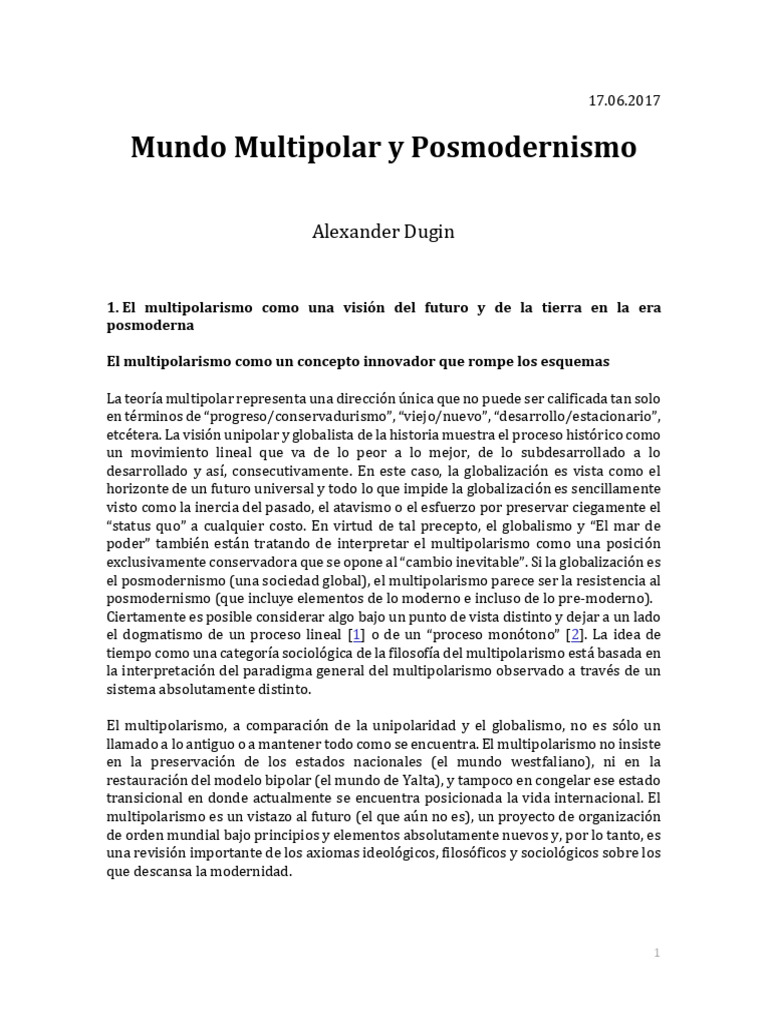 Dugin, Alexander - Mundo Multipolar y Posmodernismo (17!06!2017) | PDF ...
