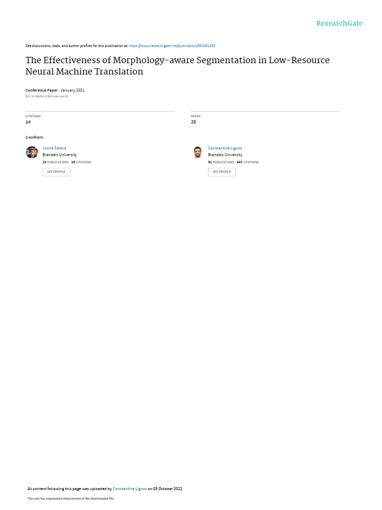 Saleva and Lignos - 2021 - The Effectiveness of Morphology-Aware Segmentation | PDF | Image ...