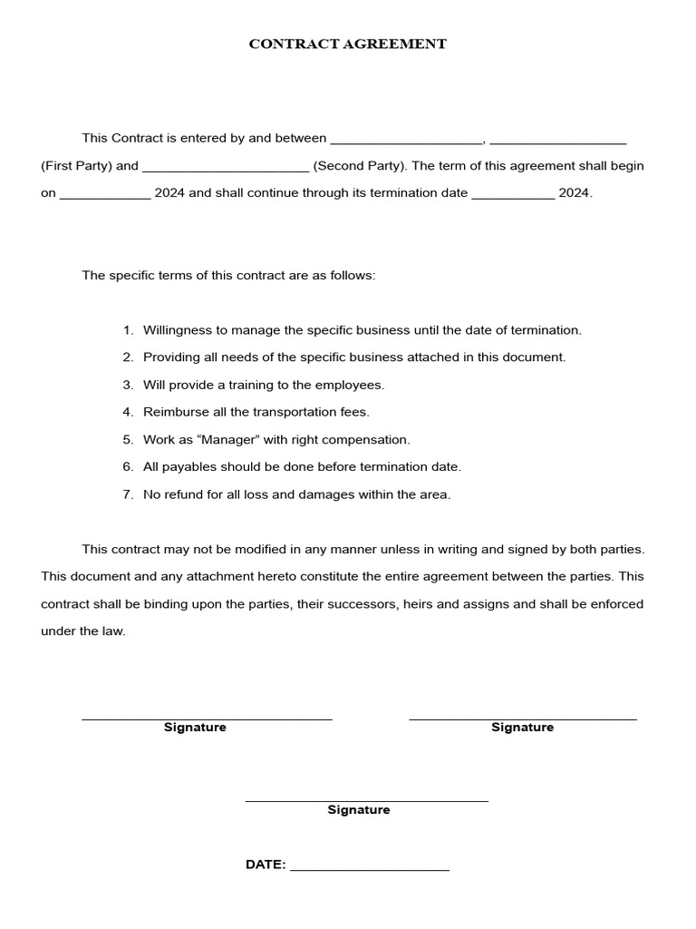 Contract Agreement: Signature Signature | PDF