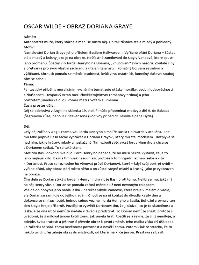 Obraz Doriana Graye - Oscar Wilde | PDF