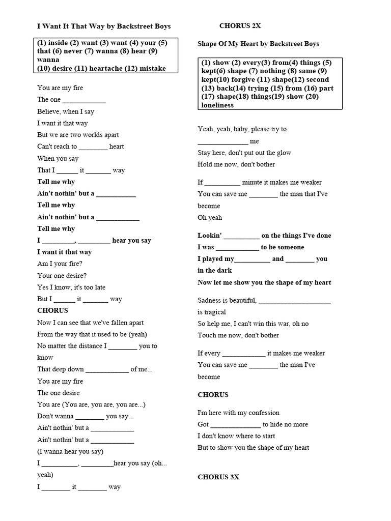 Song Activity - Backstreet Boys | PDF