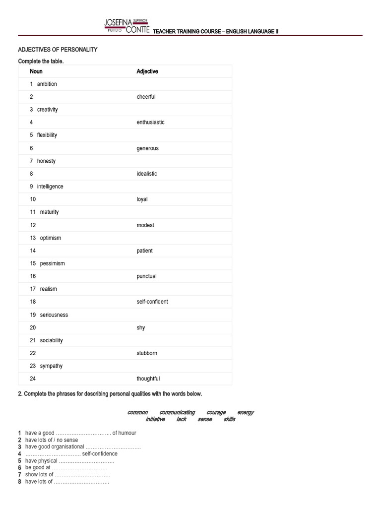 Adjectives of Personality Listening | PDF | Adjective | Grammar