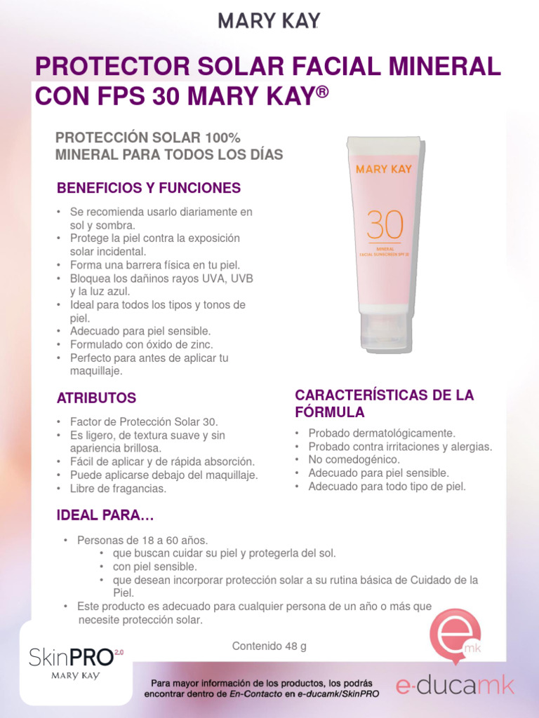 HR Protector Solar Facial Mineral Con FPS 30 Mary Kay | PDF | Protector solar | Ultravioleta