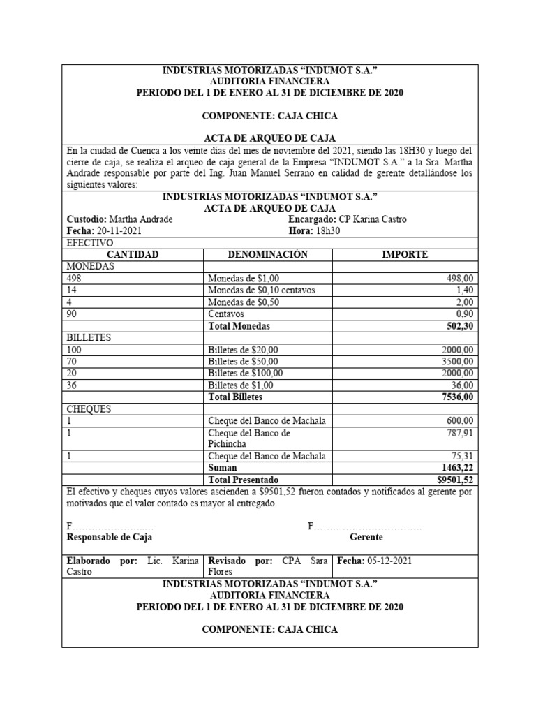 Cedulas Para Programas de Auditoria_indumot | PDF | Auditoría | Contabilidad