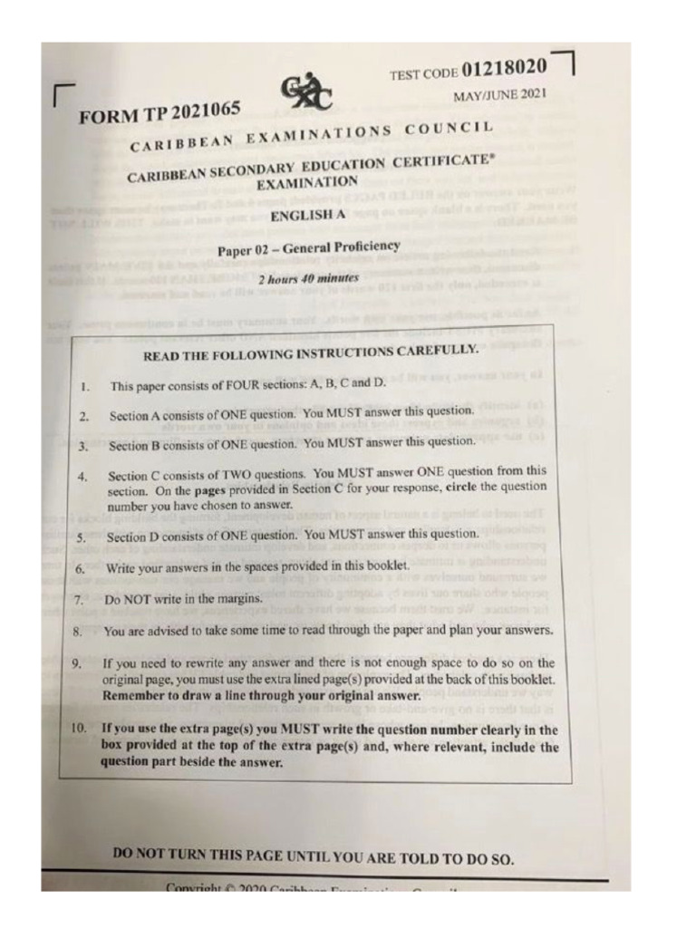 CSEC English A MayJune P1 2021 | PDF