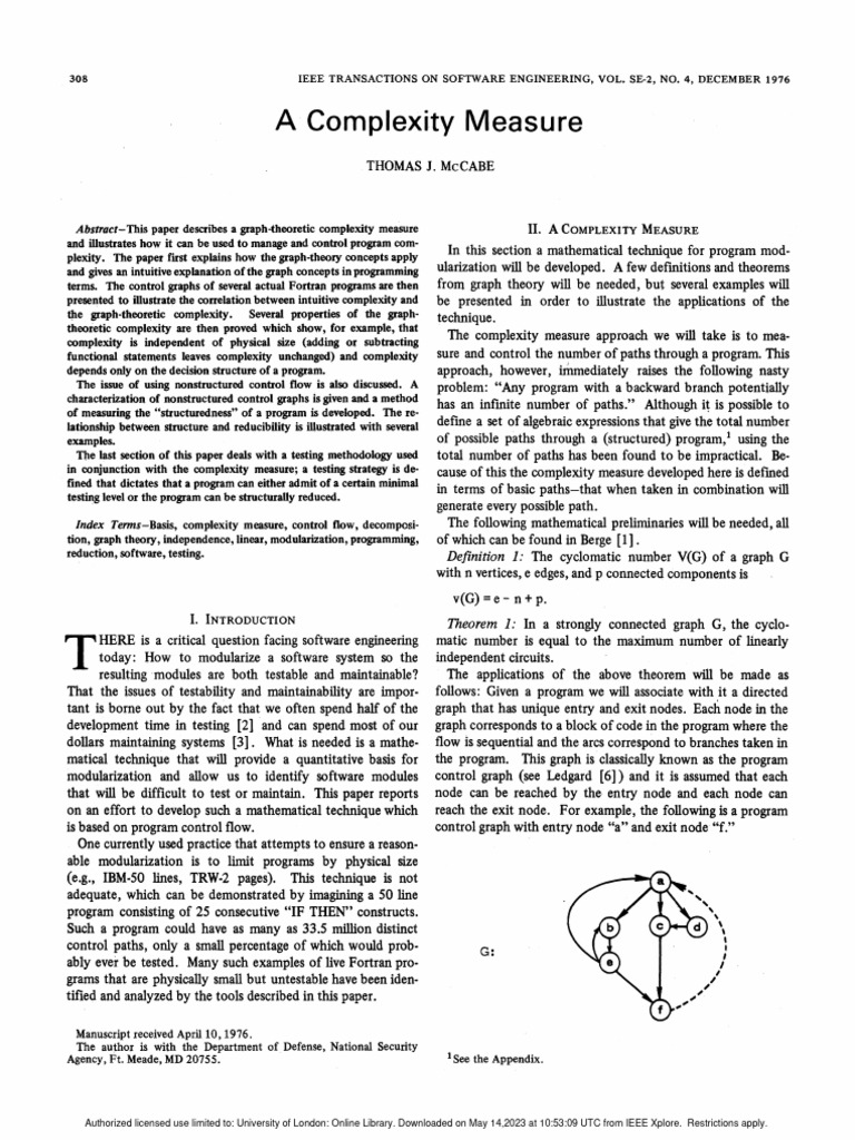 A Complexity Measure | PDF | Graph Theory | Control Flow