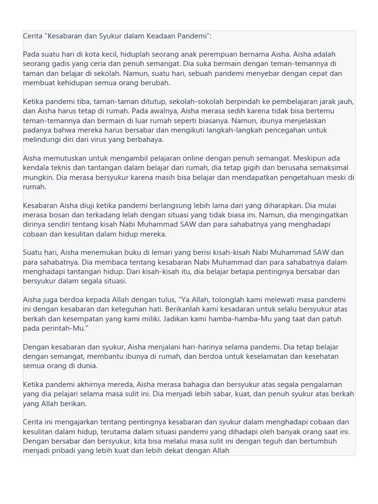 Kesabaran dan Syukur Aisha | PDF
