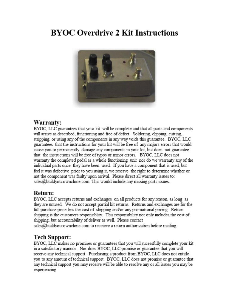 Overdrive 2 Instructions | PDF | Printed Circuit Board | Amplifier