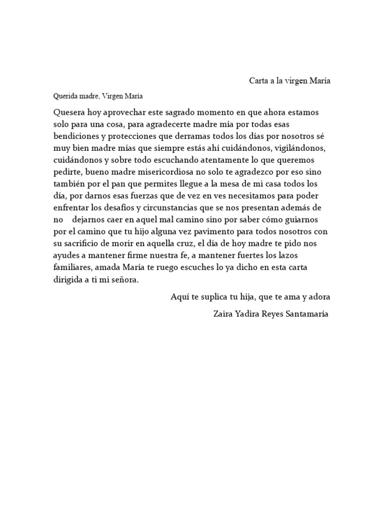 Carta a la virgen María Zaira | PDF