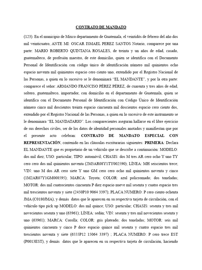 Ejemplo Contrato de Mandato | PDF