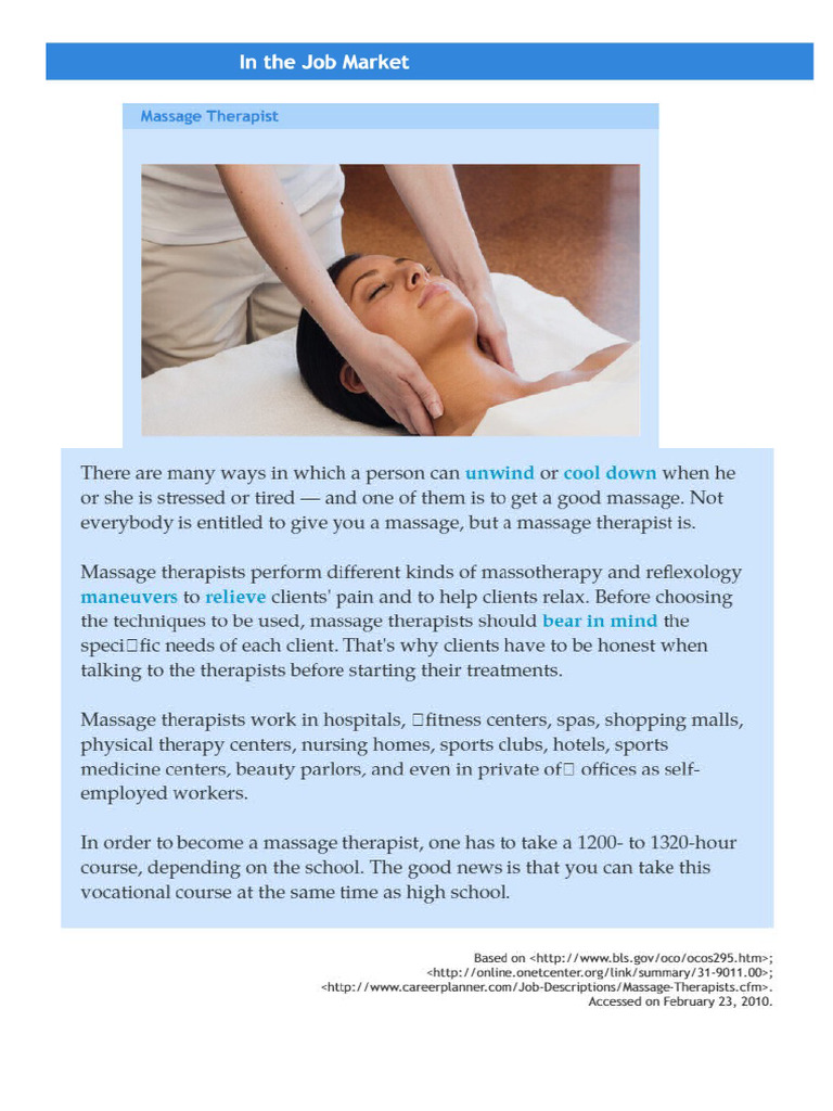 Reading - Massage Therapist | PDF