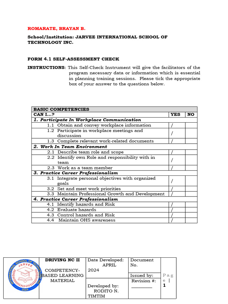 Tna Forms | Download Free PDF | Learning | Vehicles