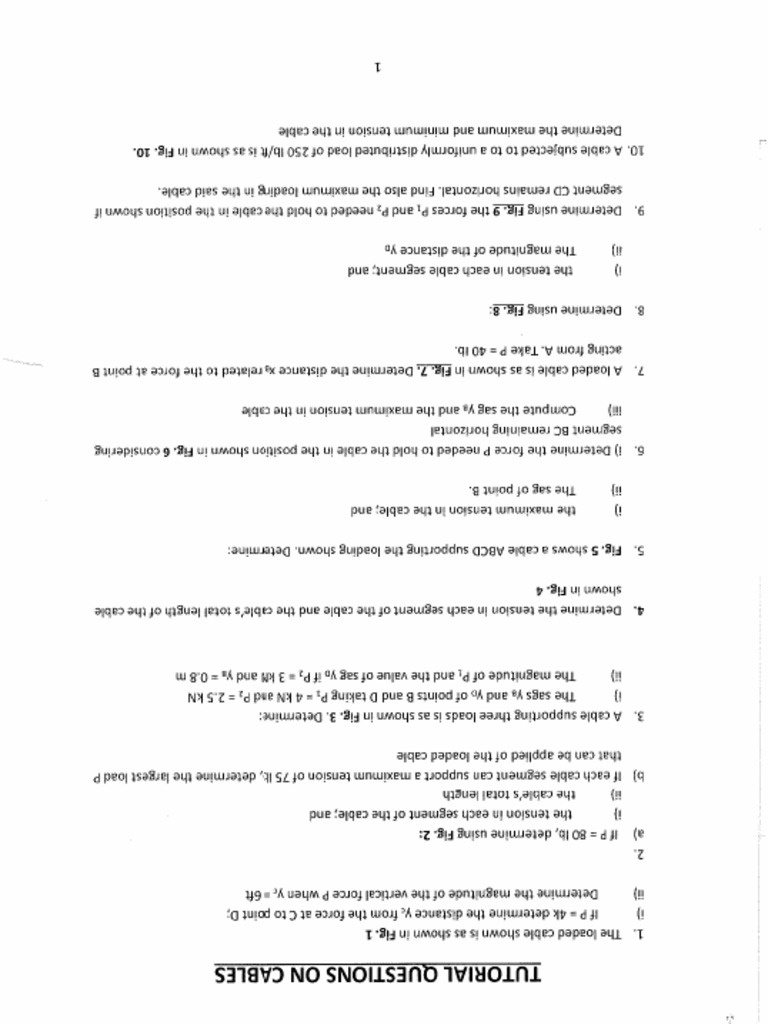 Tutorial Questions - Cable Structures (Using Geometry) | PDF