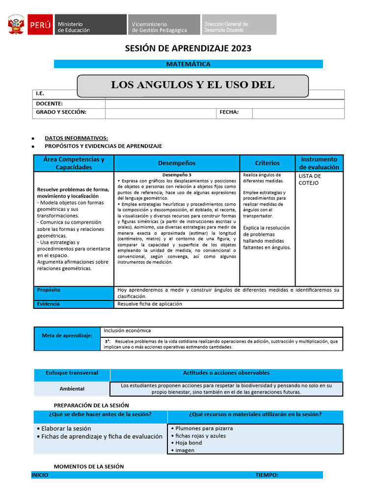 SES 2023 MATEM JUEV ANGULOS - Octubre | PDF | Geometría | Aprendizaje