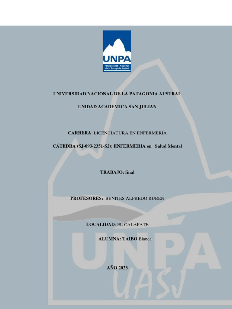 TP Final de Practicas Salud Mental | PDF | Enfermería | Dolor