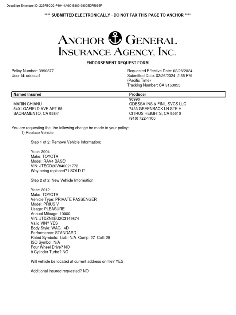 Rated Endorsement Request | PDF | Insurance
