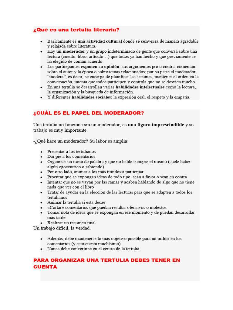 Cómo Organizar una Tertulia Literaria | PDF | Autor | Cuentos