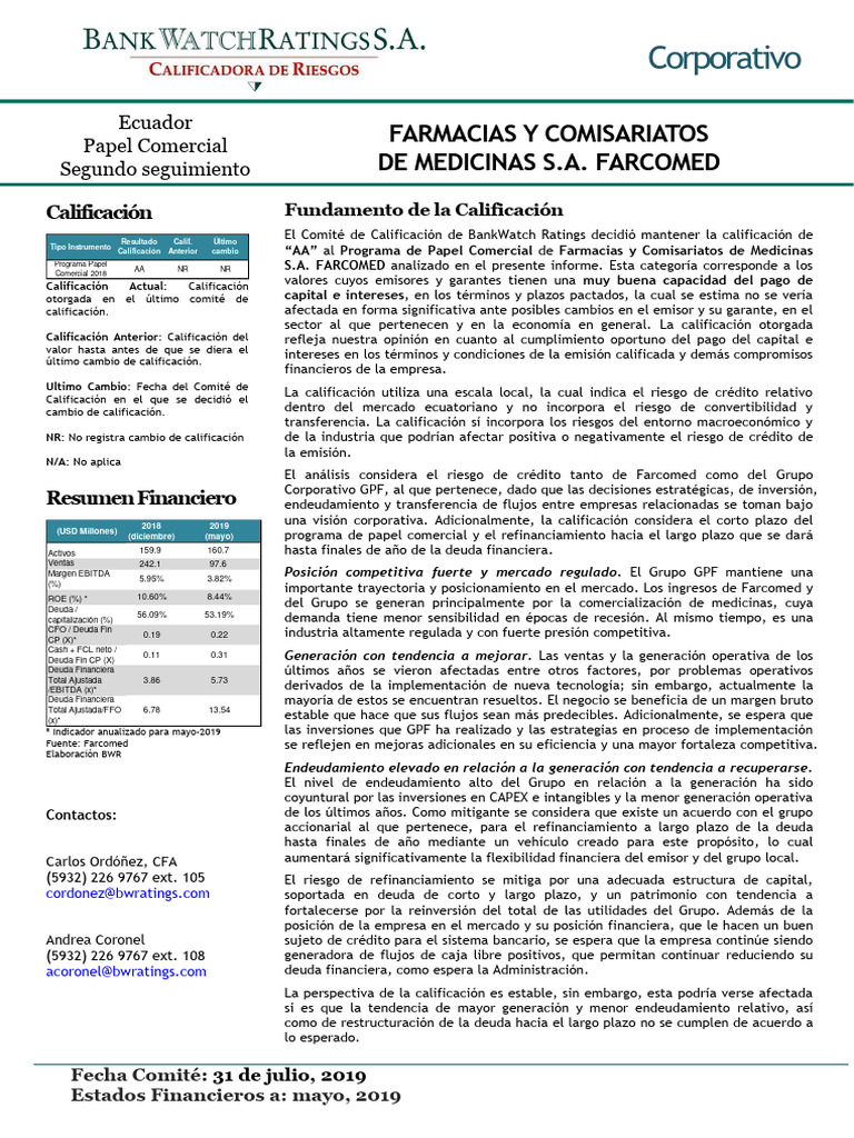 Calificación AA para FARCOMED en Ecuador | PDF | Industria farmacéutica ...