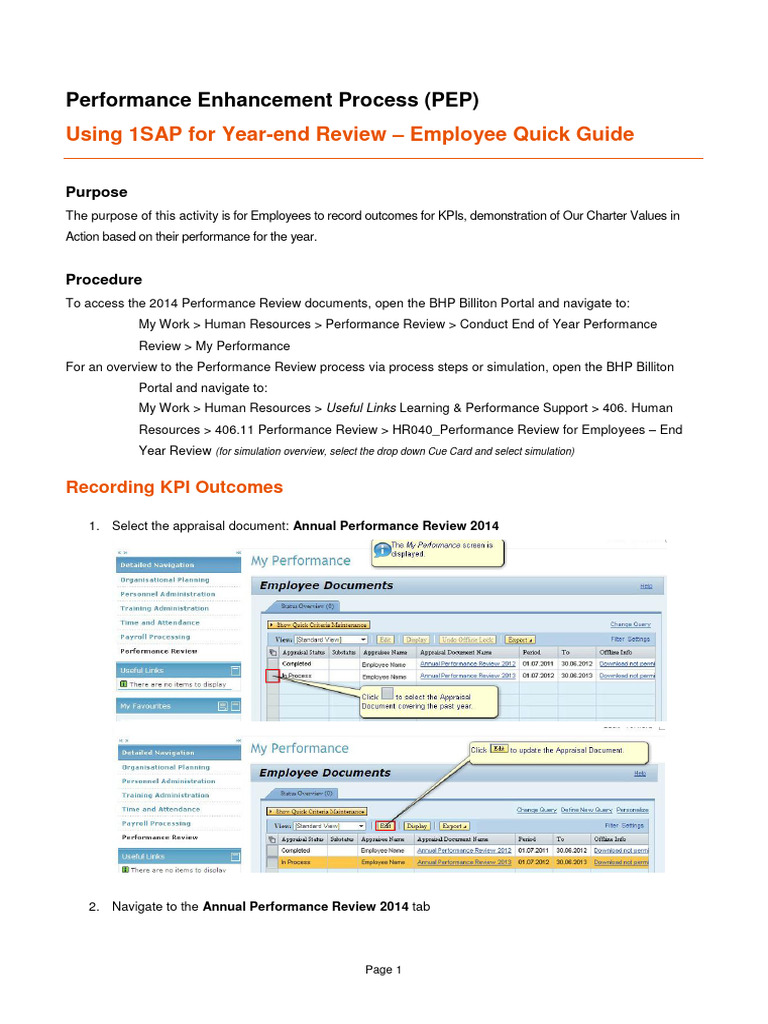 1SAP Employee QRG FY14 Year-End | PDF
