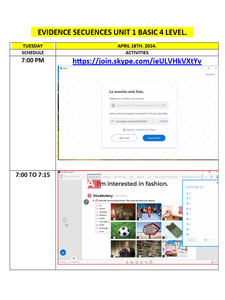 Evidence Secuences Unit 1 Basic 4 Level Apr - 18TH - 2024 | PDF
