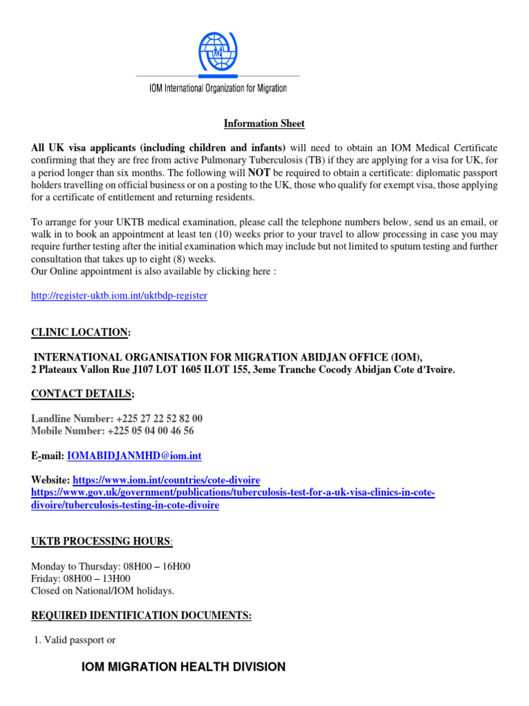 Iom Migration Health Division: Landline Number: +225 27 22 52 82 00 ...