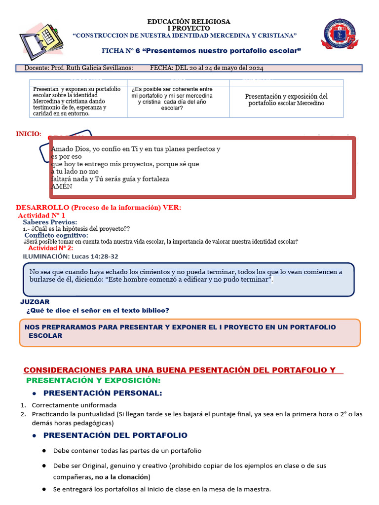 FICHA N° 6 - I PROYECTO 2024 | PDF
