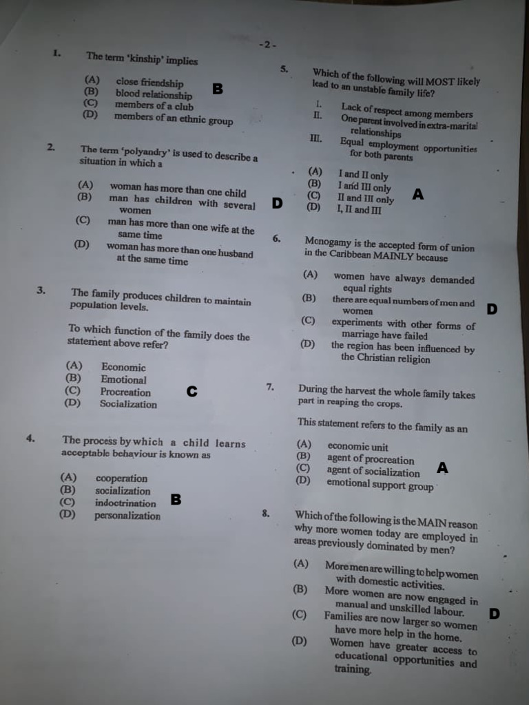 CSEC Social Studies 2020-P1.pdfANSWERS | PDF