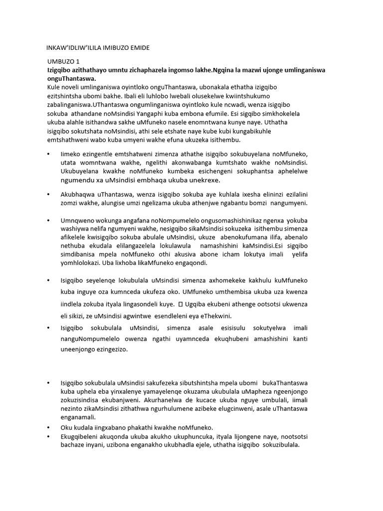 Inkawu Idliw'ilila: Imibuzo Emide | PDF | Social Science | Mystery ...