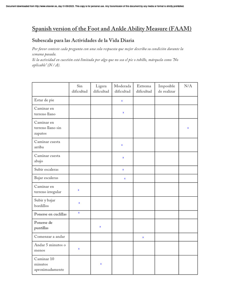 Cuestionario FAAM en Español | PDF
