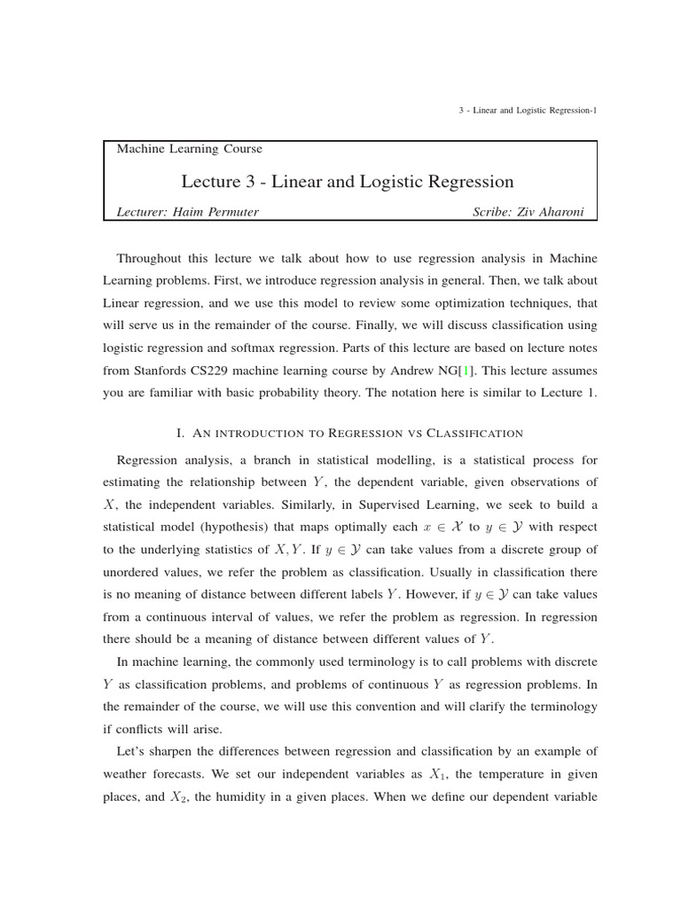 Lec 3 | PDF | Linear Regression | Logistic Regression