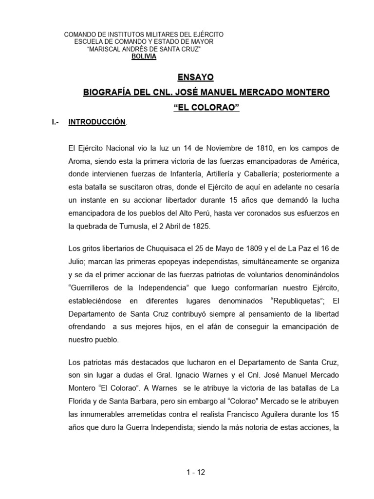 Biografía del Cnl. José Manuel Mercado | PDF | Militar