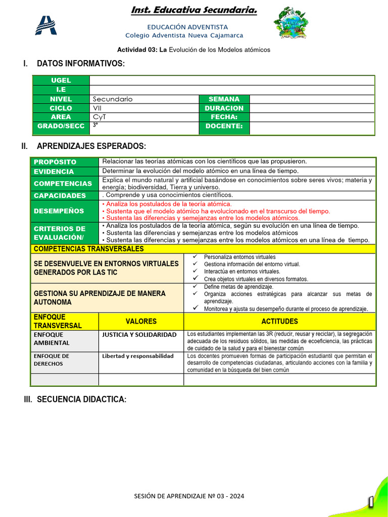C-3º SES ACT 3-CYT-U2.original | PDF | Núcleo atómico | Átomos