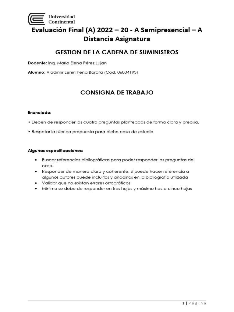 Evaluaciขn Final Gestiขn de La Cadena de Suministros 2022-20 | PDF