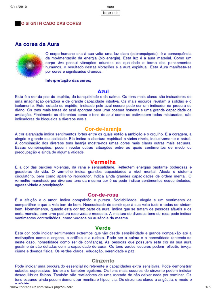 As Cores Da Aura Humana | Download grátis PDF | Cor | Vermelho