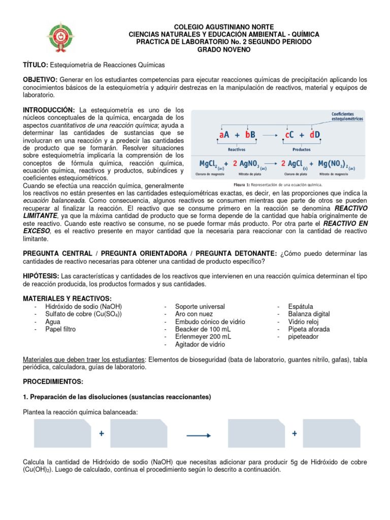 PRACTICA LAB 9 - 2do PERIODO-2 | PDF | Estequiometría | Reacciones químicas