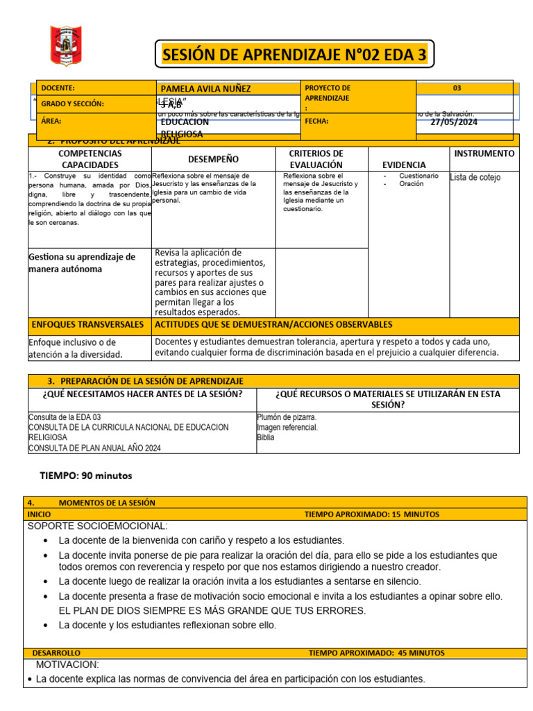 Sesión de Aprendizaje 02 Eda 3 Tercer Año | PDF | Aprendizaje | Maestros